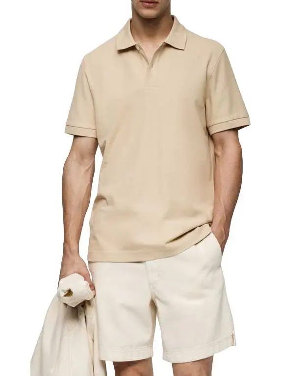 Mango Relaxed Cotton Piqué Knit Polo - Beige