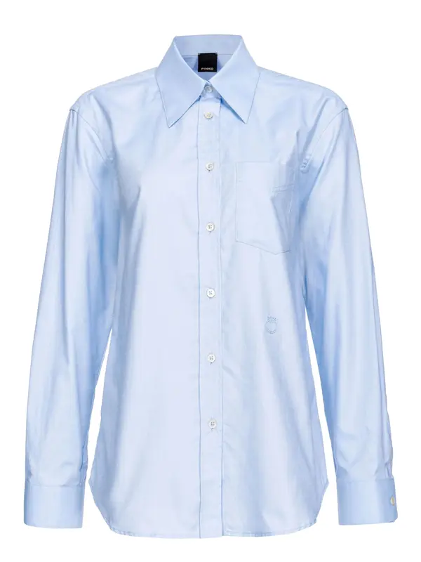 Pinko Love Birds Embroidered Cotton Shirt - Blue