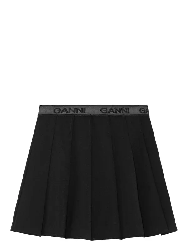 GANNI Light Twill Pleated Mini Skirt - Black