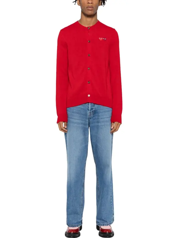Play Comme Des Garcon Embroidered Cardigan - Red