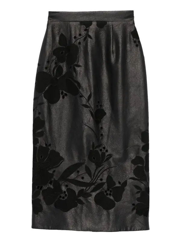 Elie Saab Embroidered Faux-leather Maxi Skirt - Black