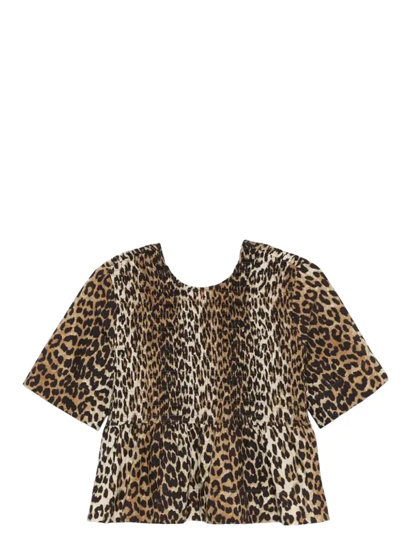 GANNI Smock Leopard Printed Blouse - Brown