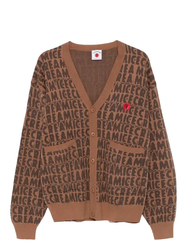 ICECREAM Text Print Cardigan - Brown