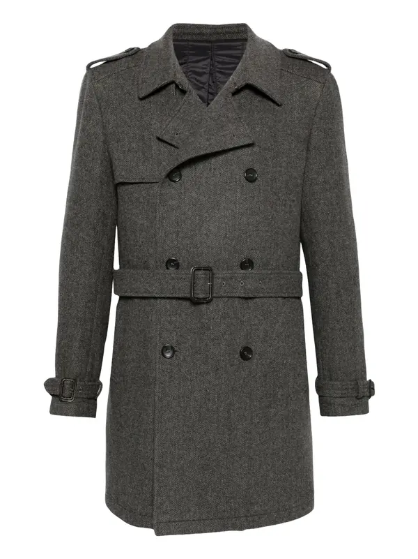 REVERES 1949 Herringbone Virgin Wool-blend Coat - Grey