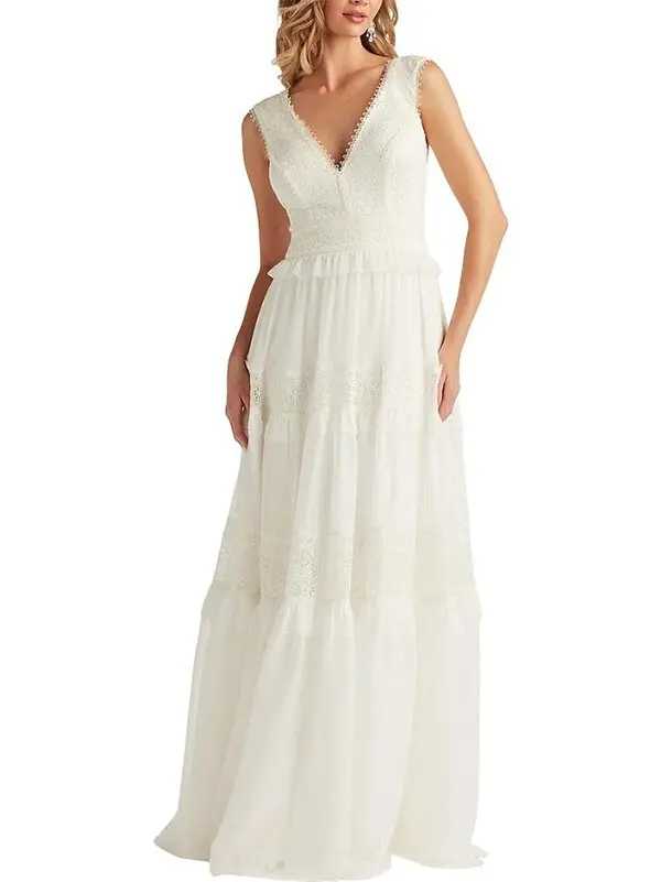 Tadashi Shoji Shiva Embroidered Tulle Gown - Ivory