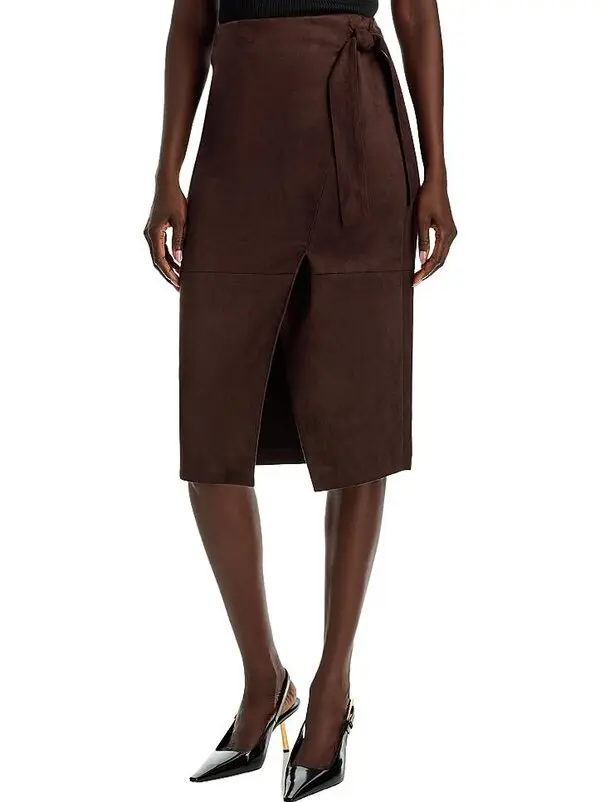 Elie Tahari Danica Faux Suede Skirt - Bistro Brown