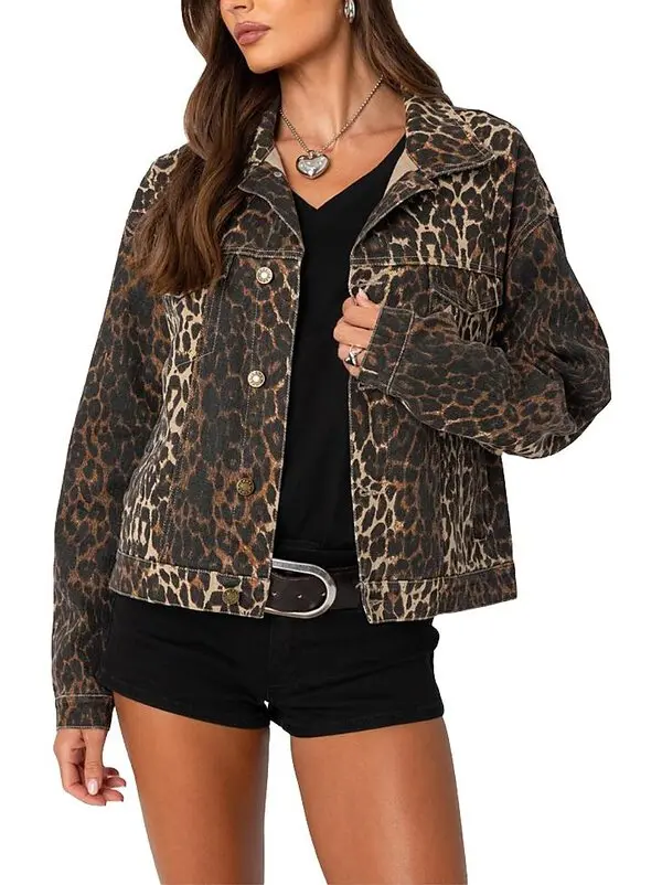 EDIKTED Print Denim Jacket - Leopard