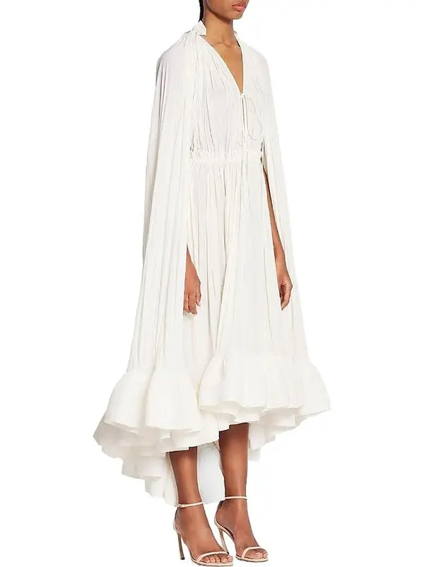 LANVIN Long Charmeuse Ruffle Dress - Off White