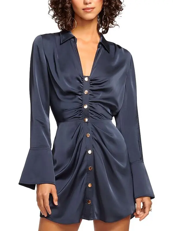 Ramy Brook Katelyn Ruched Satin Mini Dress - Navy