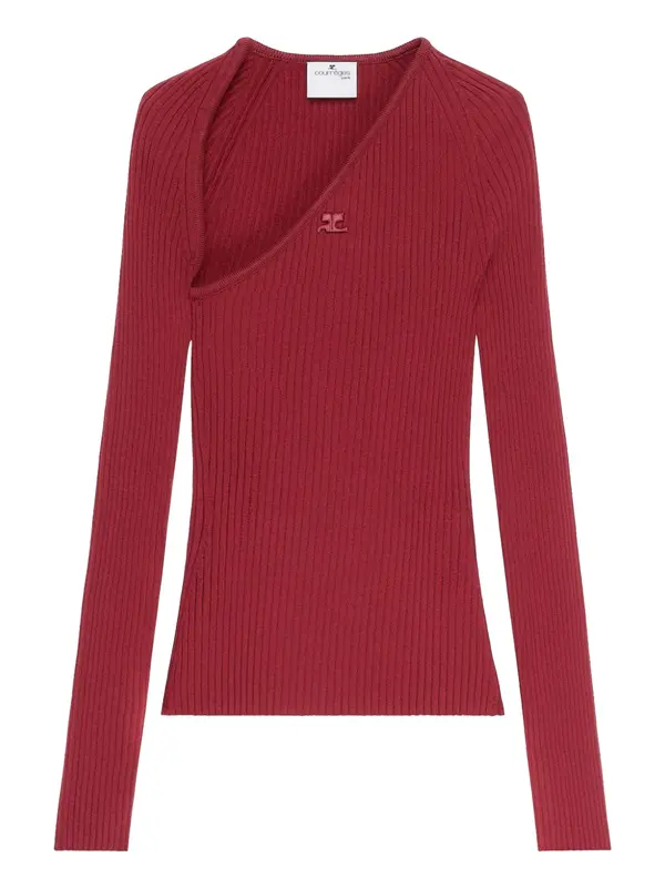 COURREGES Slash Ribbed Knit Top - Red