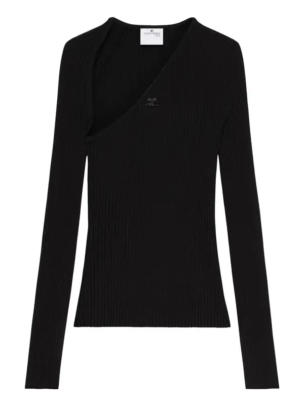 COURREGES Slash Ribbed-knit Top - Black