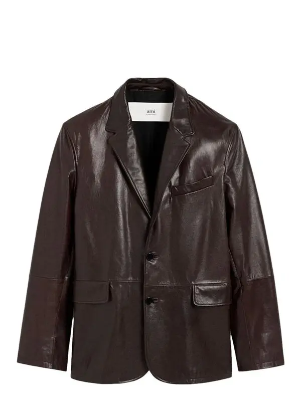 Ami Single-breasted Leather Blazer - Brown