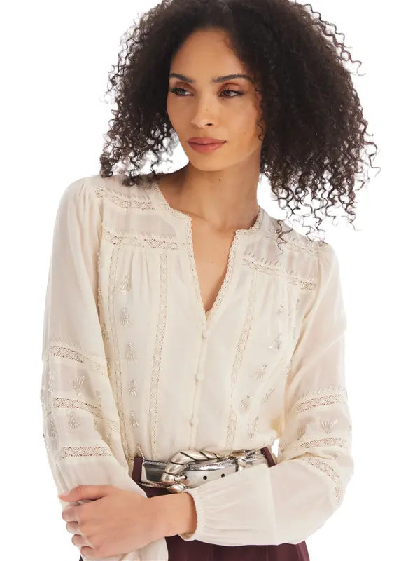 Allison Maya Beaded Blouse - Neutral