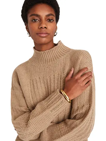 Merlette Valais Patchwork Knit Turtleneck Sweater - Oatmeal