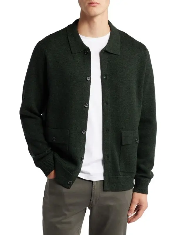 Robert Barakett Bristol Collared Merino Wool Milano Stitch Cardigan - Olive