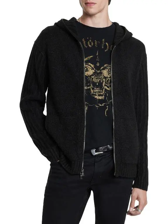 John Varvatos Catherine Hooded Cashmere Zip Cardigan - Black