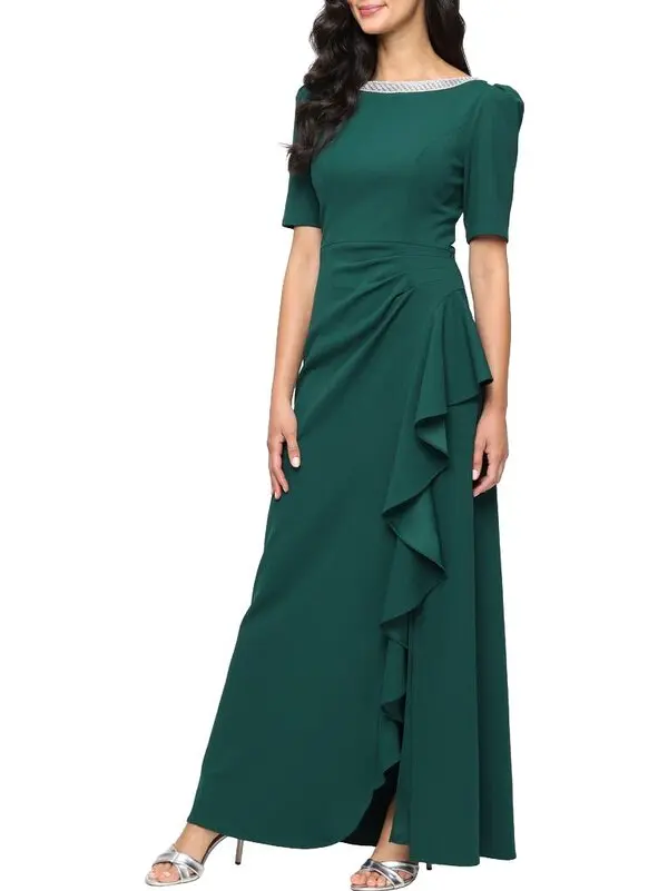 Alex Evenings Embellished Neck A-line Gown - Pine