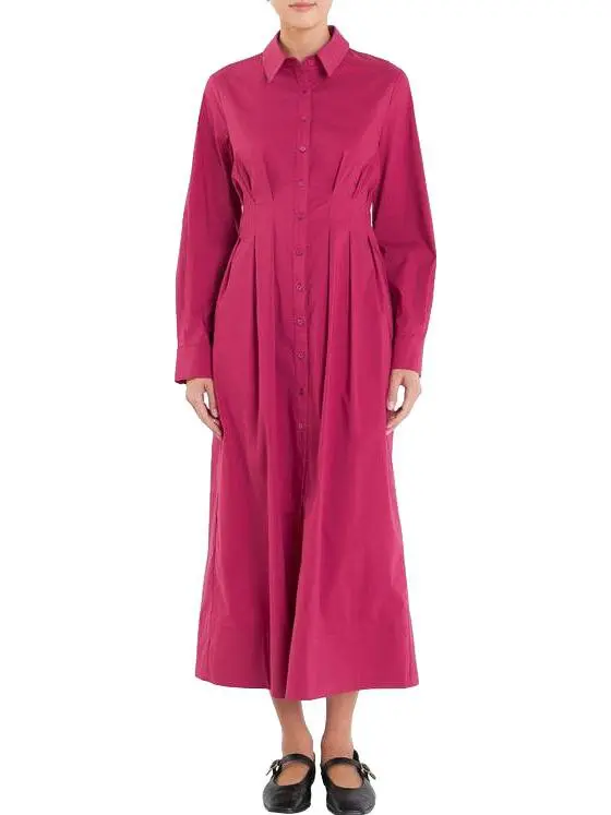English Factory Long Sleeve Cotton-blend Midi Shirtdress - Plum