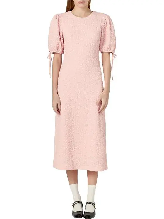 English Factory Textured Puff Sleeve Midi Dress - Pink