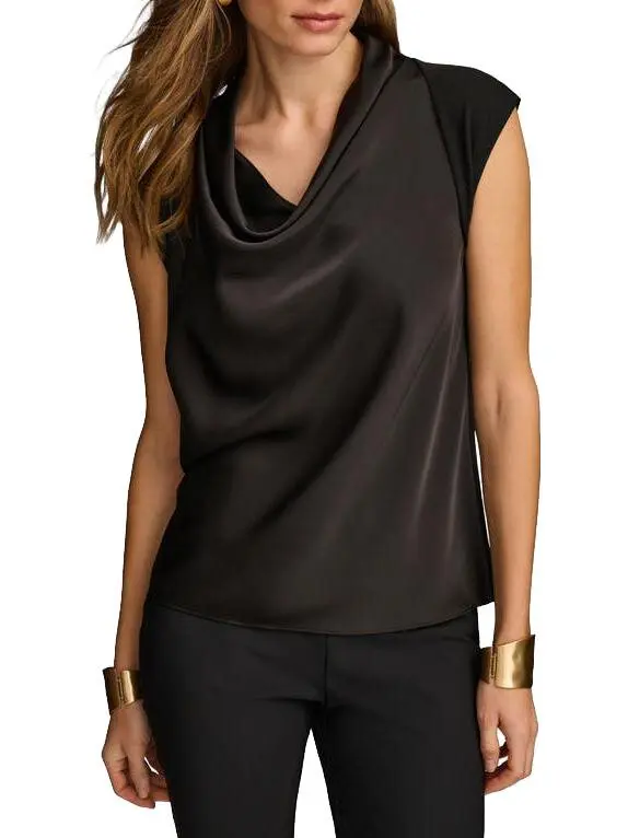 Donna Karan New York Cap Sleeve Cowl Neck Top - Black