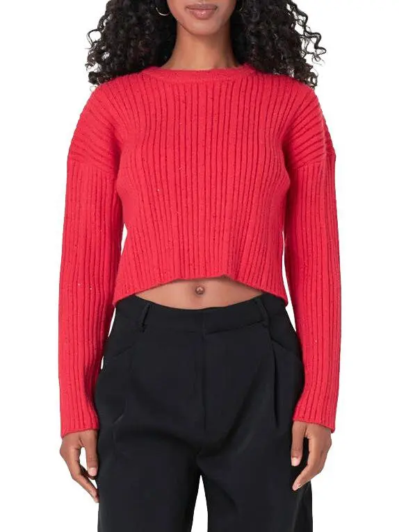 Endless Rose Sequin Crop Sweater - Red