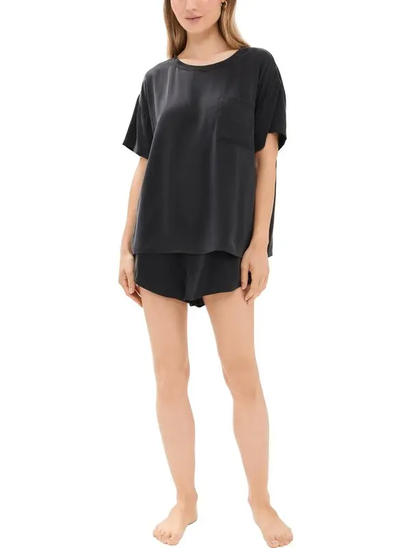 Lunya Washable Silk Tee Short Set - Immersed Black
