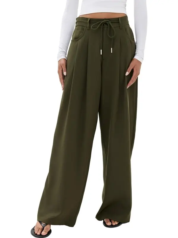 Lioness Slouched Tie Up Trousers - Army Green