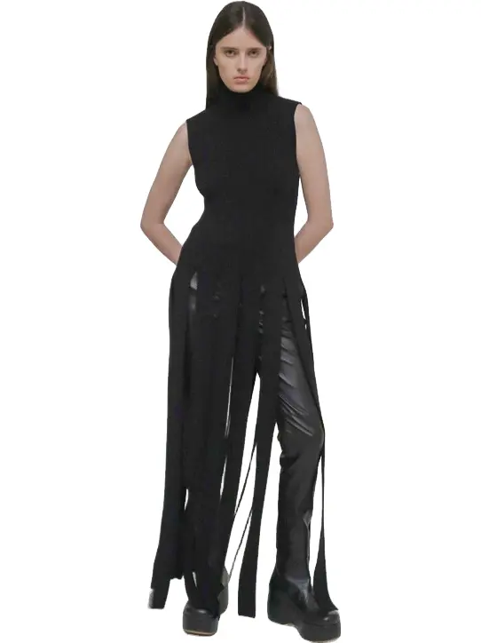 Rosetta Getty Slashed Hem Turtleneck Top - Black