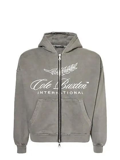 COLE BUXTON International Brand-print Cotton-jersey Hoody - Washed Black
