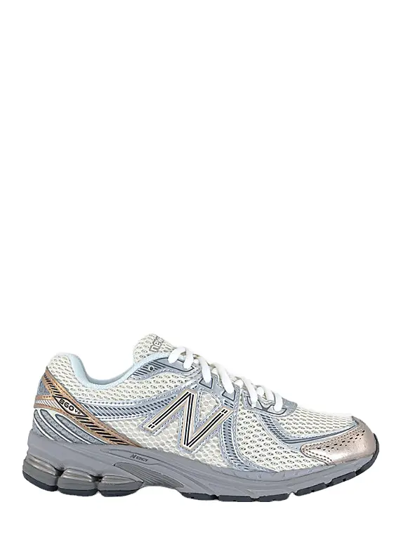 NEW BALANCE 860v2 Brand-embroidered Mesh Low-top Trainers - White Silver Gold