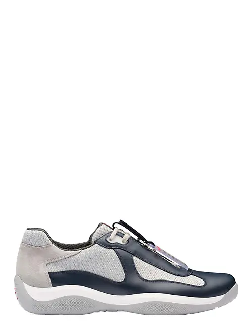 Prada America's Cup Ring-embellished Leather And Mesh Low-top Trainers - Blue