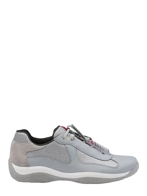 Prada America's Cup Ring-embellished Leather And Mesh Low-top Trainers - Light Blue