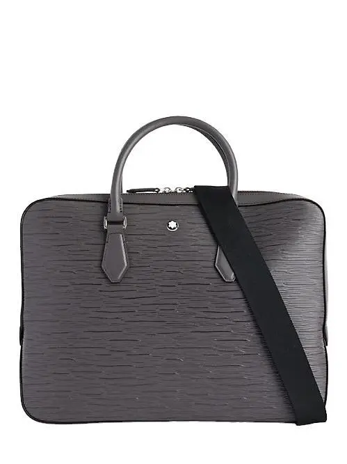 Montblanc 4810 Leather Document Case With Top Handles And Shoulder Strap - Grey