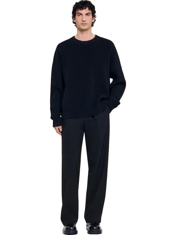 Sandro Rib Knit Oversized Sweater - Black