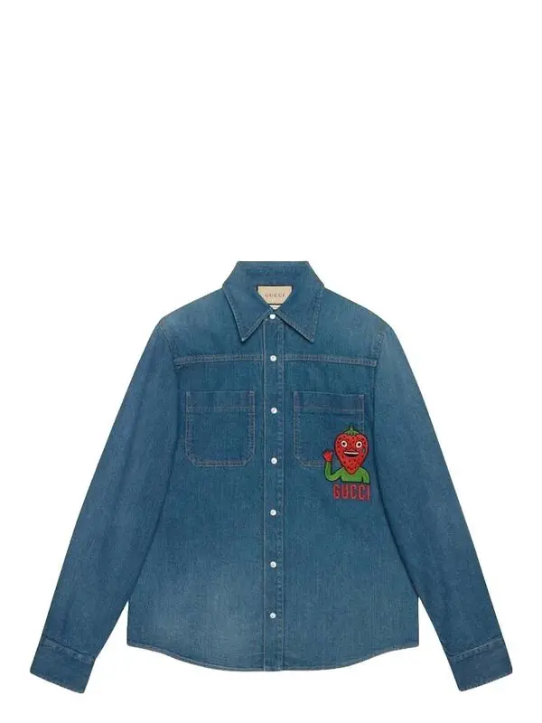 Gucci Strawberry Patch Denim Jacket - Blue