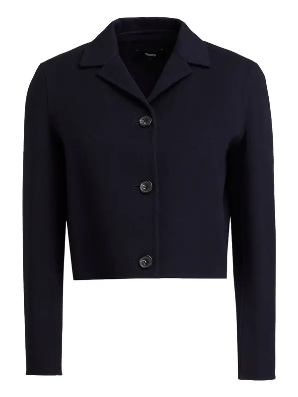 Theory Cropped Wool & Cashmere-blend Jacket - Midnight Blue
