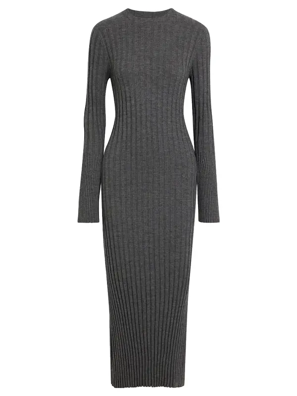 Loulou De Saison Ribbed Merino Wool And Cashmere-blend Midi Dress - Anthracite