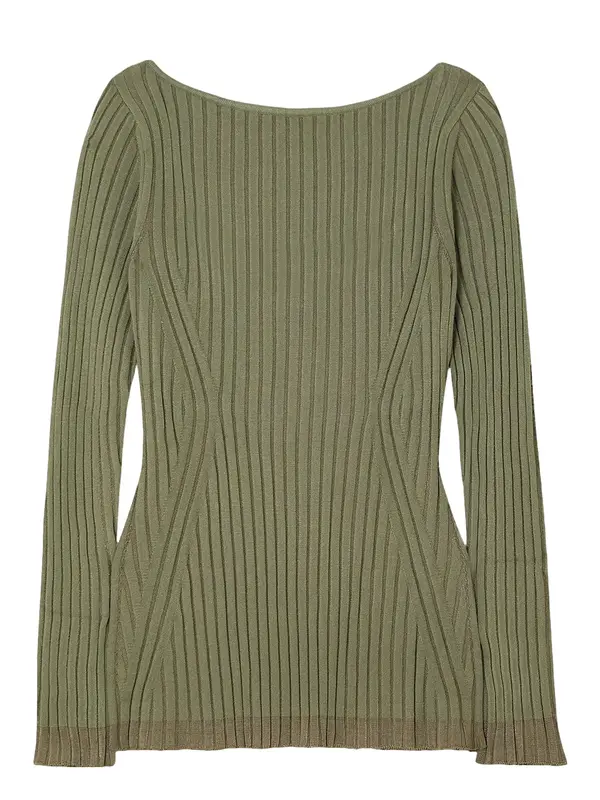 NINETY PERCENT Irie Ribbed-knit Top - Army Green