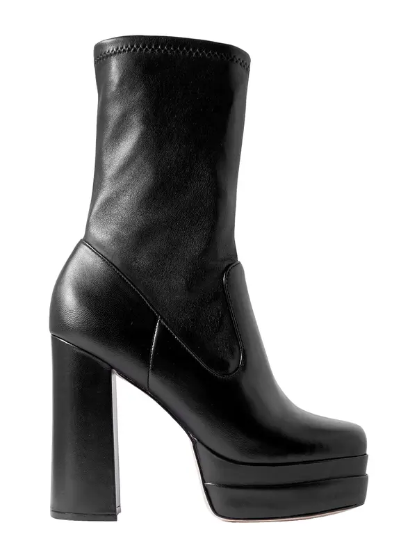PORTE & PAIRE Leather Platform Sock Boots - Black