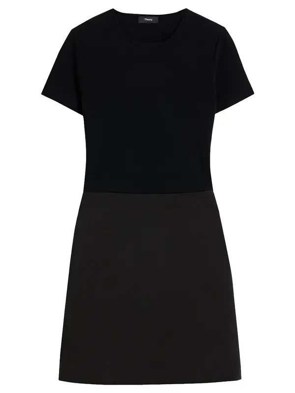 Theory Crepe-paneled Mini Dress - Black