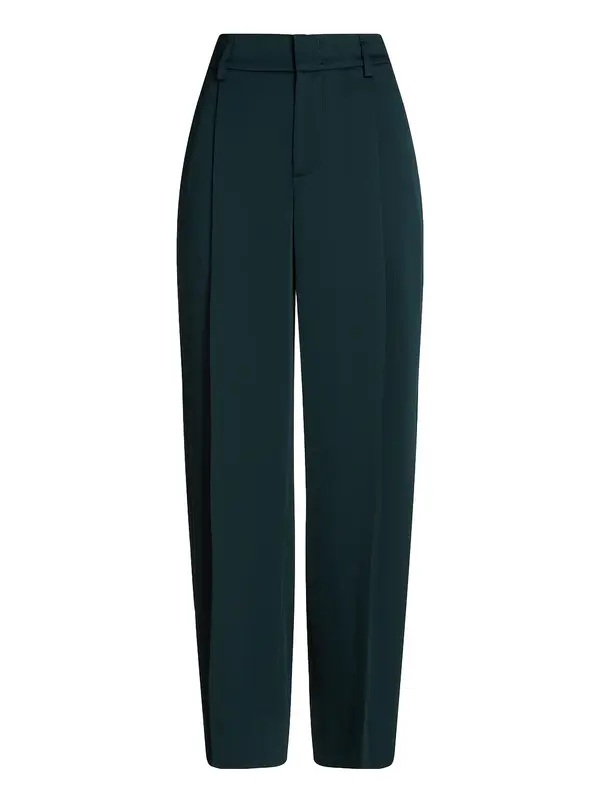 Vince Pleated Twill Wide-leg Pants - Dark Green