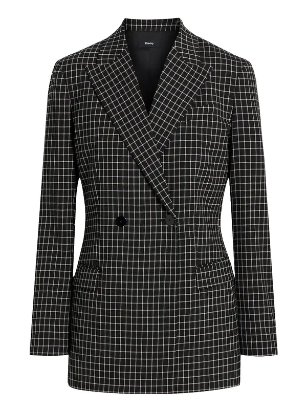 Theory Taylor Double-breasted Checked Twill Blazer - Black