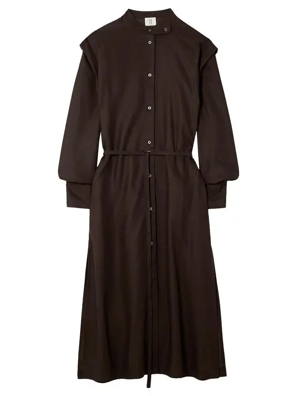 NINETY PERCENT Nemulus Belted Tencel™ Lyocell Midi Shirt Dress - Chocolate