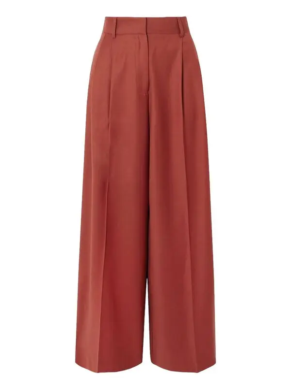 BEARE PARK Double Pleated Wool-twill Wide-leg Pants - Brick
