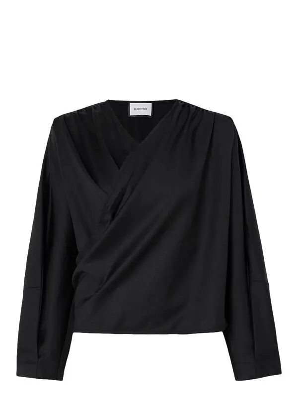 BEARE PARK Gathered Wool Wrap Top - Black