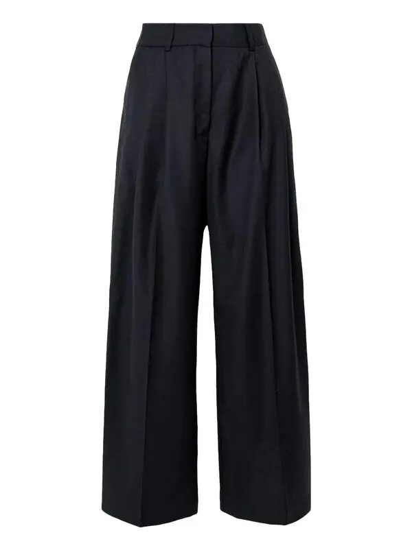 BEARE PARK Double-pleated Wide-leg Wool-twill Pants - Charcoal