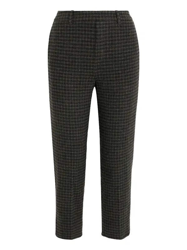 Vince Cropped Checked Tapered Pants - Dark Green