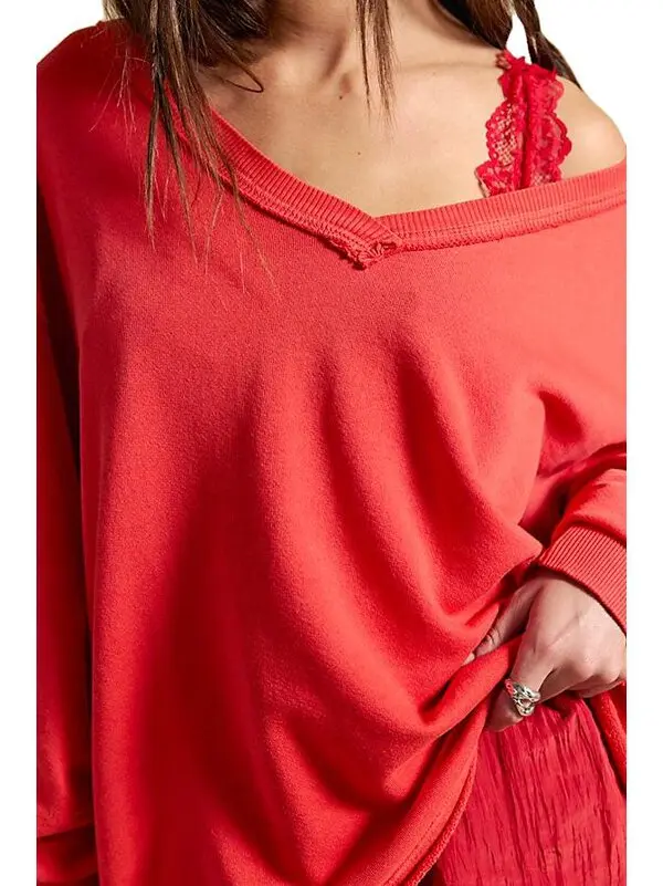 Free People We The Free Venice V-neck Sweatshirt - Flame Red
