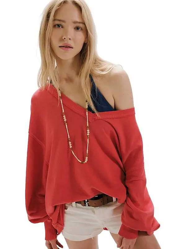 Free People We The Free Venice V-neck Sweatshirt - Flame Red