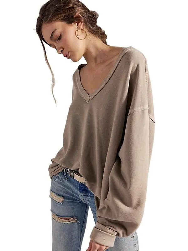 Free People We The Free Venice V-neck Sweatshirt - Fossil Island